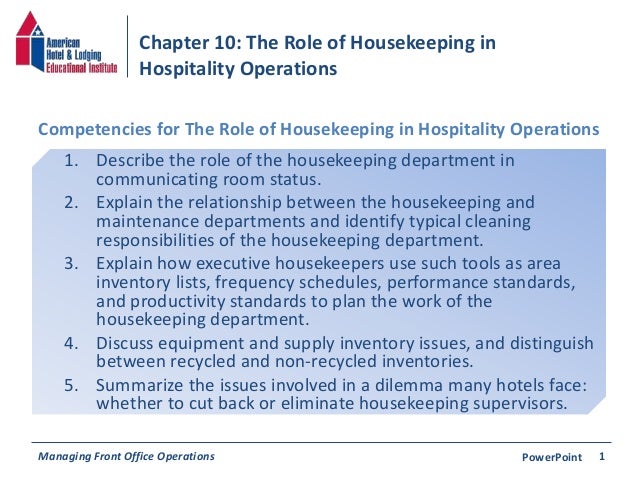 Chapter 10: The Role of Housekeeping in Hospitality Operations