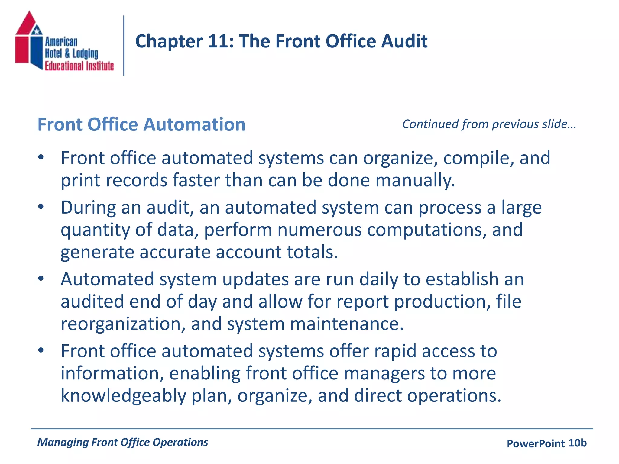 Chapter 11: The Front Office Aduit | PPTX