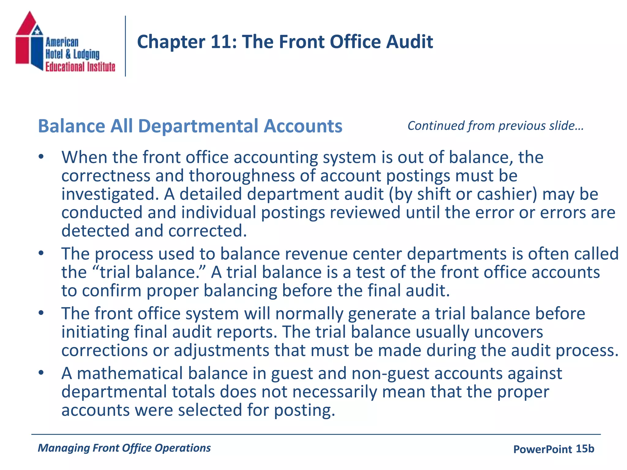 Chapter 11: The Front Office Aduit | PPTX