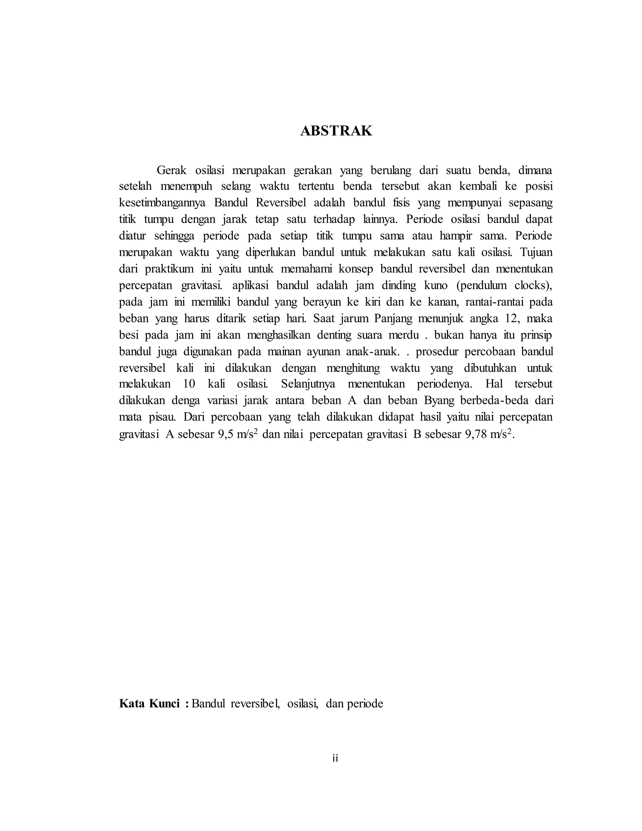 LAPORAN PRAKTIKUM FISIKA DASAR BANDUL REVERSIBLE | DOCX