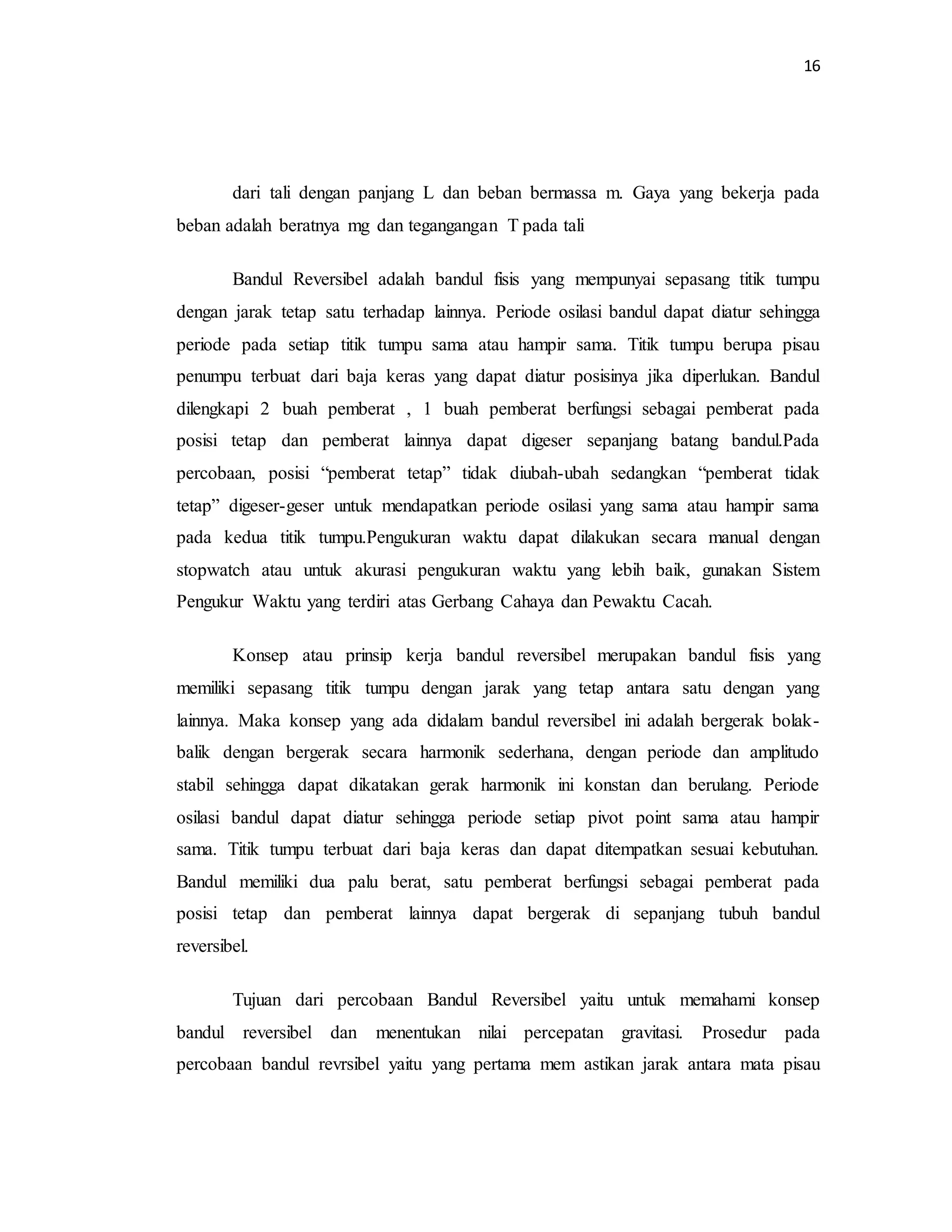 LAPORAN PRAKTIKUM FISIKA DASAR BANDUL REVERSIBLE | DOCX