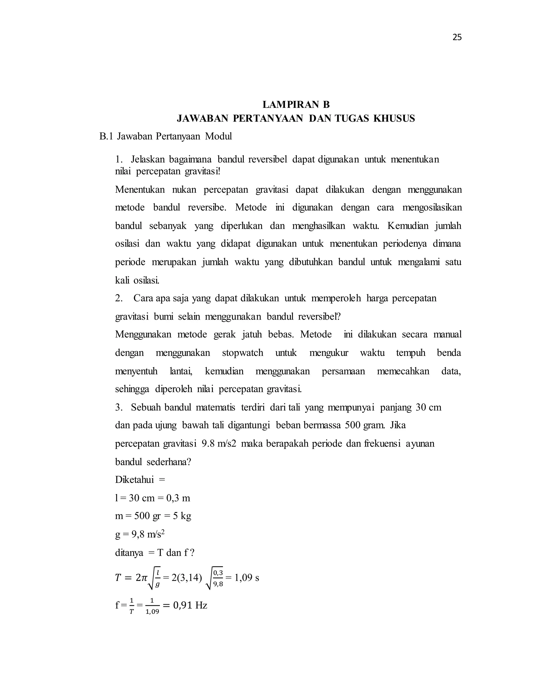 LAPORAN PRAKTIKUM FISIKA DASAR BANDUL REVERSIBLE | DOCX