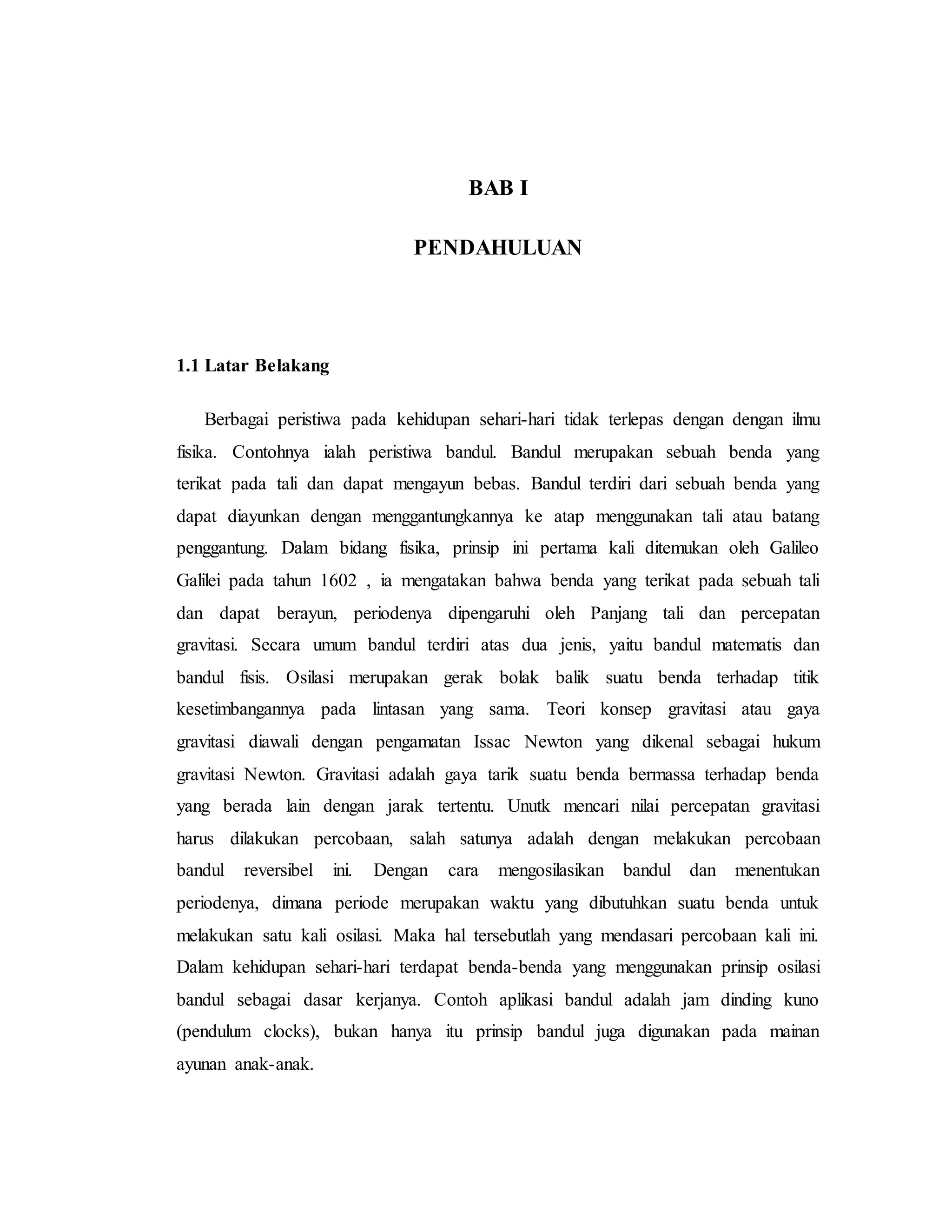 LAPORAN PRAKTIKUM FISIKA DASAR BANDUL REVERSIBLE | DOCX