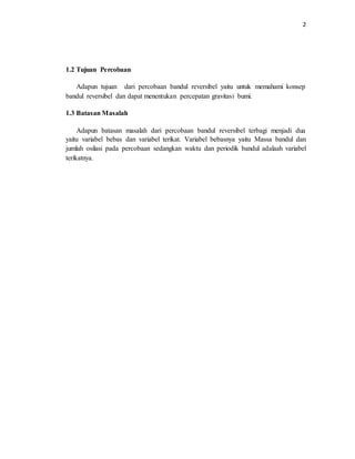 LAPORAN PRAKTIKUM FISIKA DASAR BANDUL REVERSIBLE | DOCX