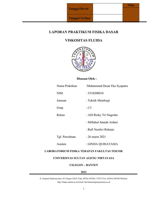 LAPORAN PRAKTIKUM FISIKA DASAR VISKOSITAS FLUIDA | PDF