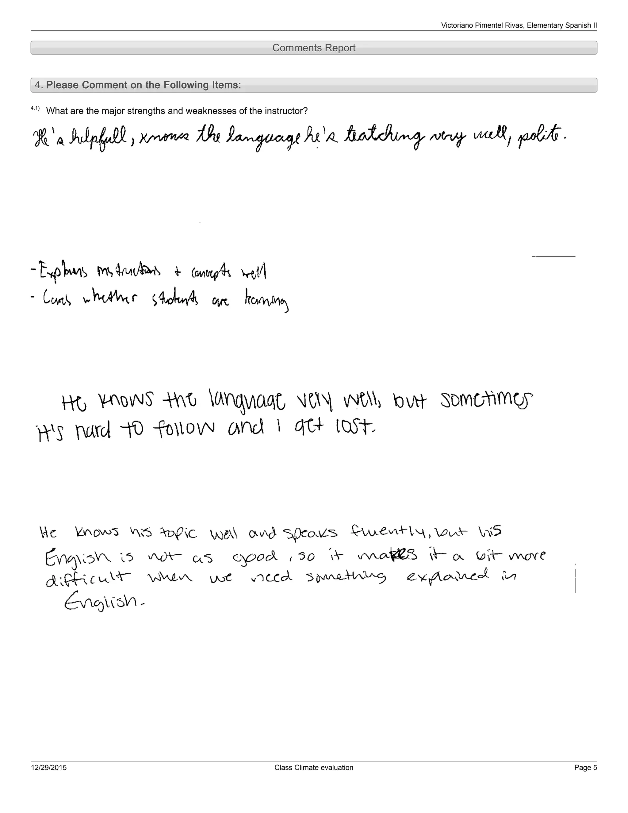 CourseEvaluationReport_SPAN102_2015 | PDF | Educational Assessment | Education