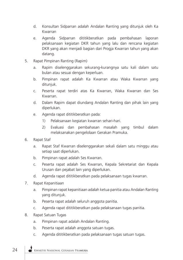 petunjuk penyelenggaraan organisasi dan tata kerja kwartir ranting gerakan pramuka | PDF