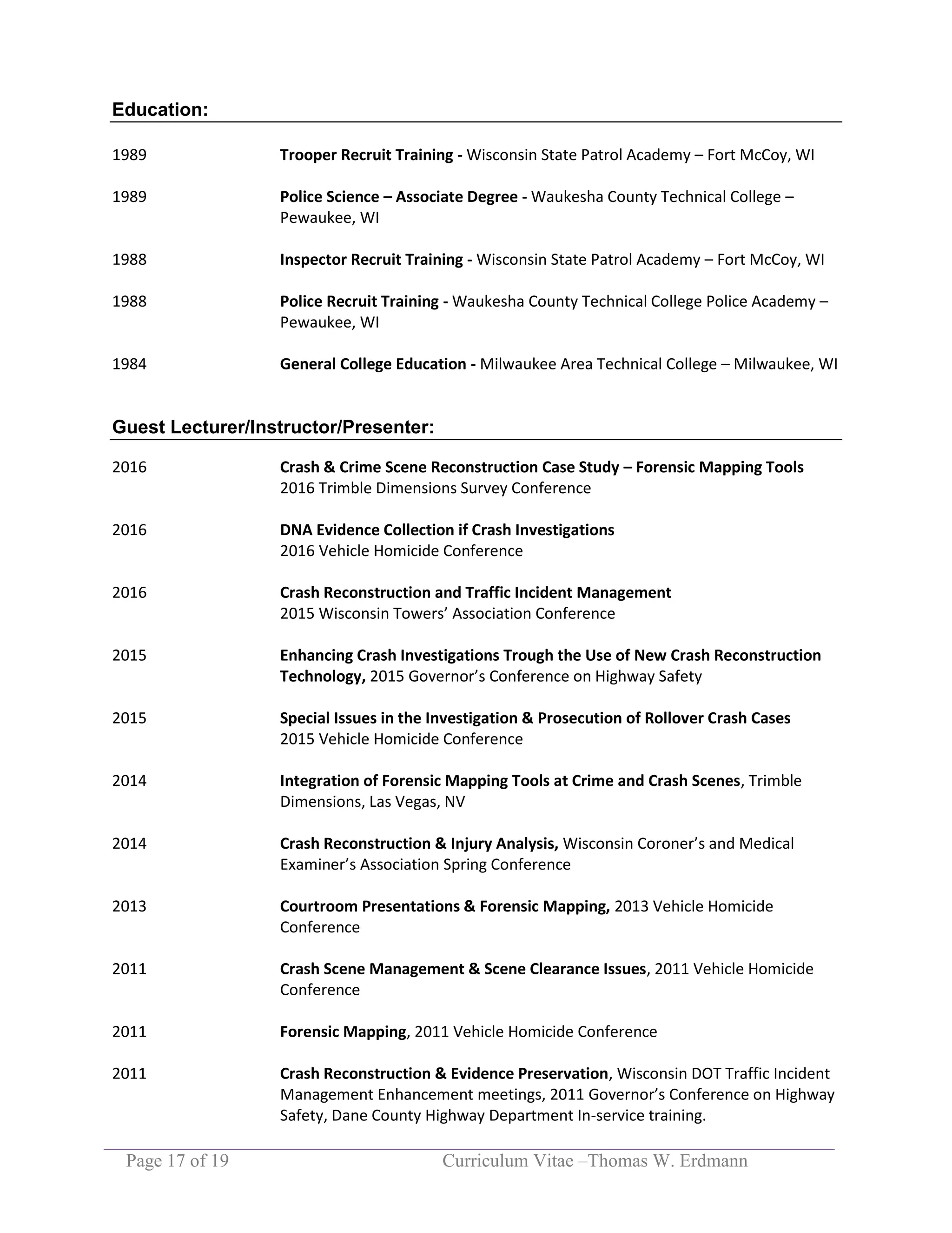 Curriculem Vitae - State Patrol - Erdmann | PDF