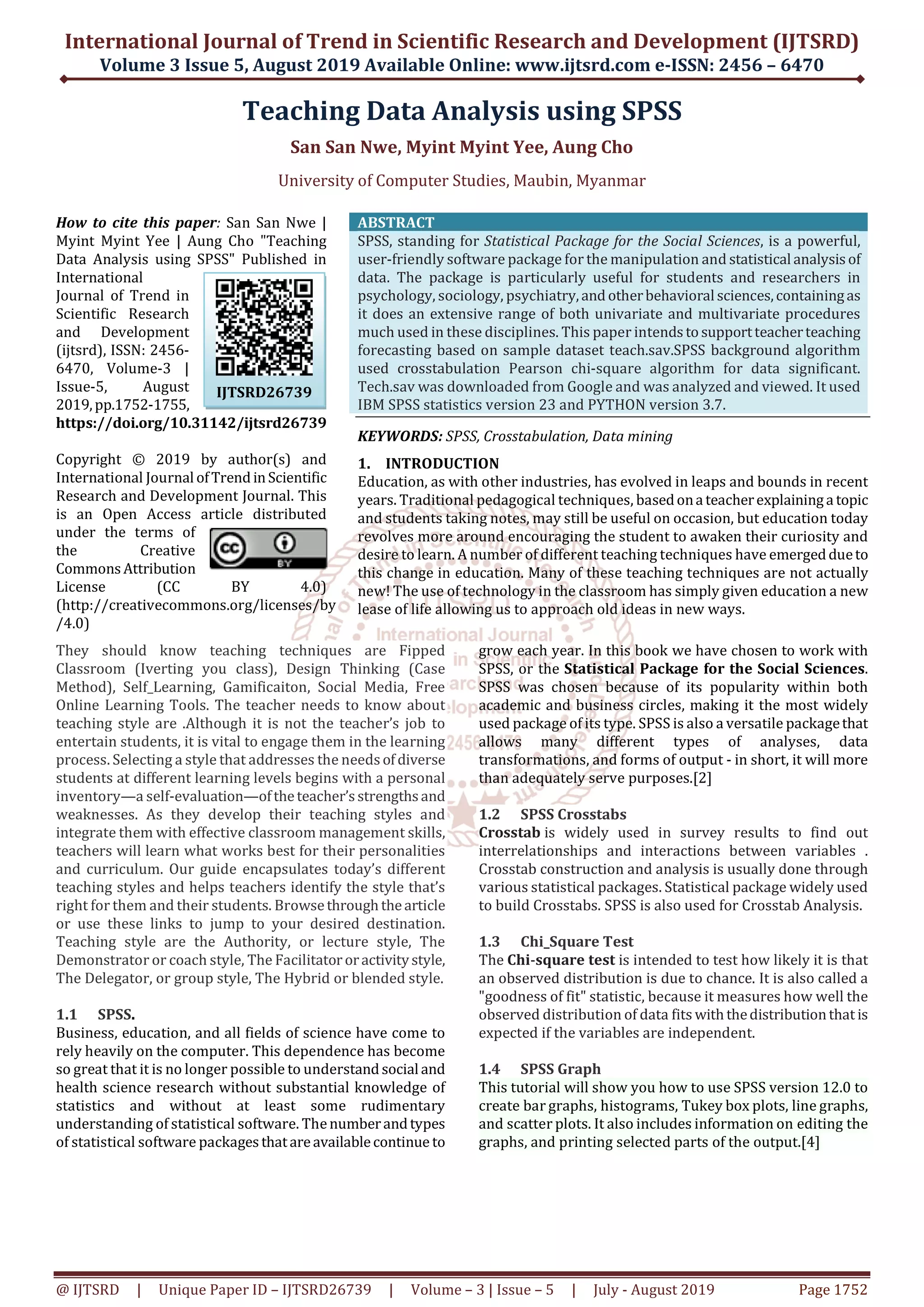Teaching Data Analysis using SPSS | PDF