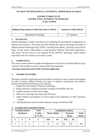 GTU IT Sem4 Internet Techology 3341604 | PDF | Web Design and HTML | Internet