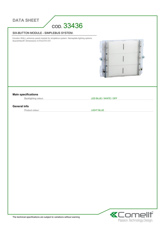 Comelit 33436 Data Sheet | PDF