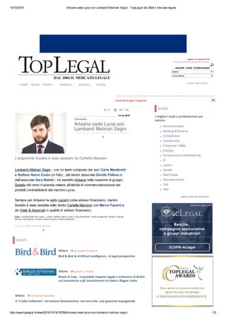 Artsana cede Lycia con Lombardi Molinari Segni - TopLegal | PDF