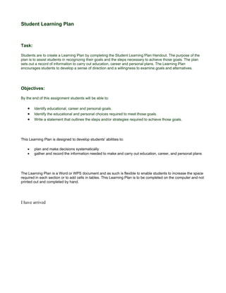 Student Learning Plan | PDF