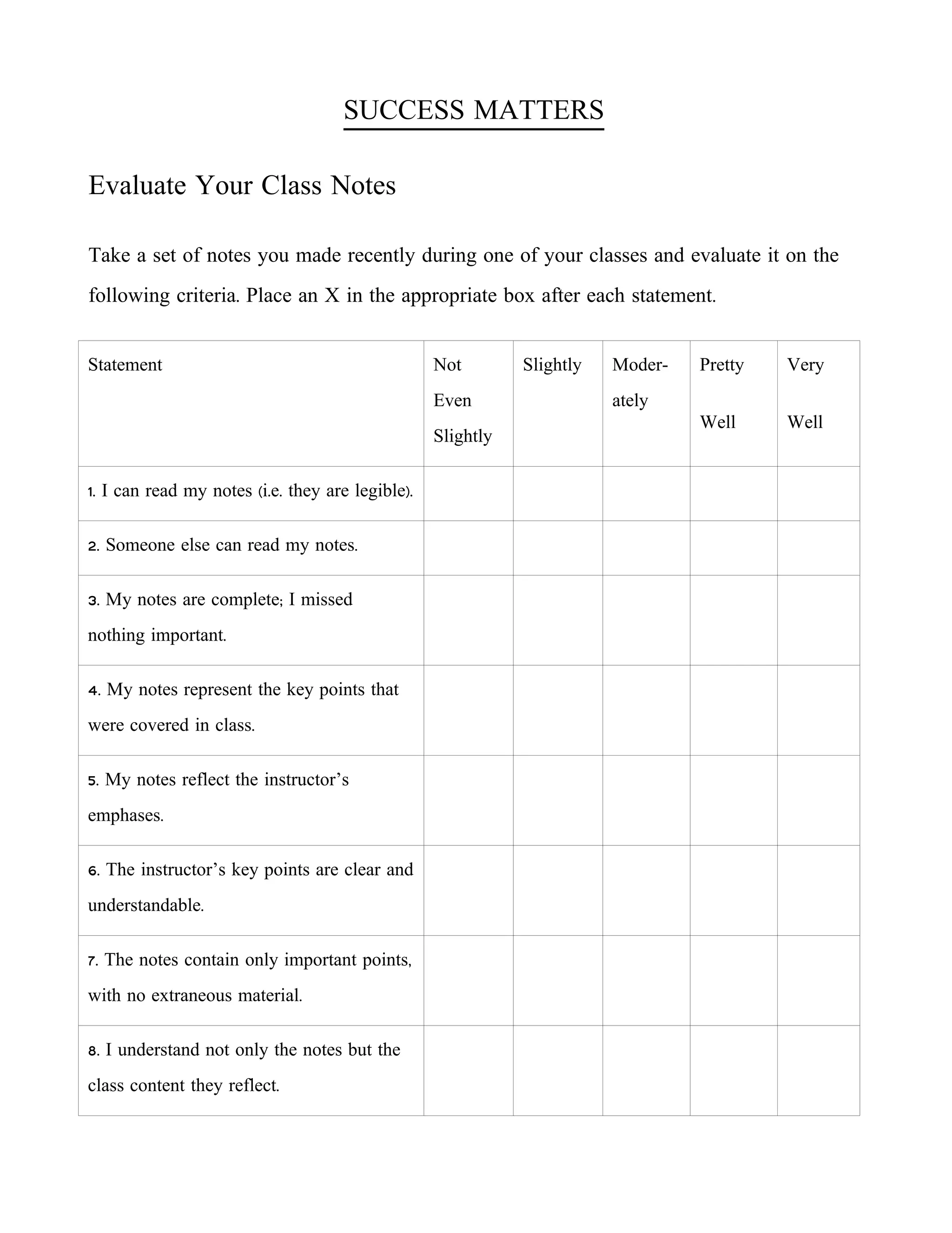 Notetaking Checklist | PDF