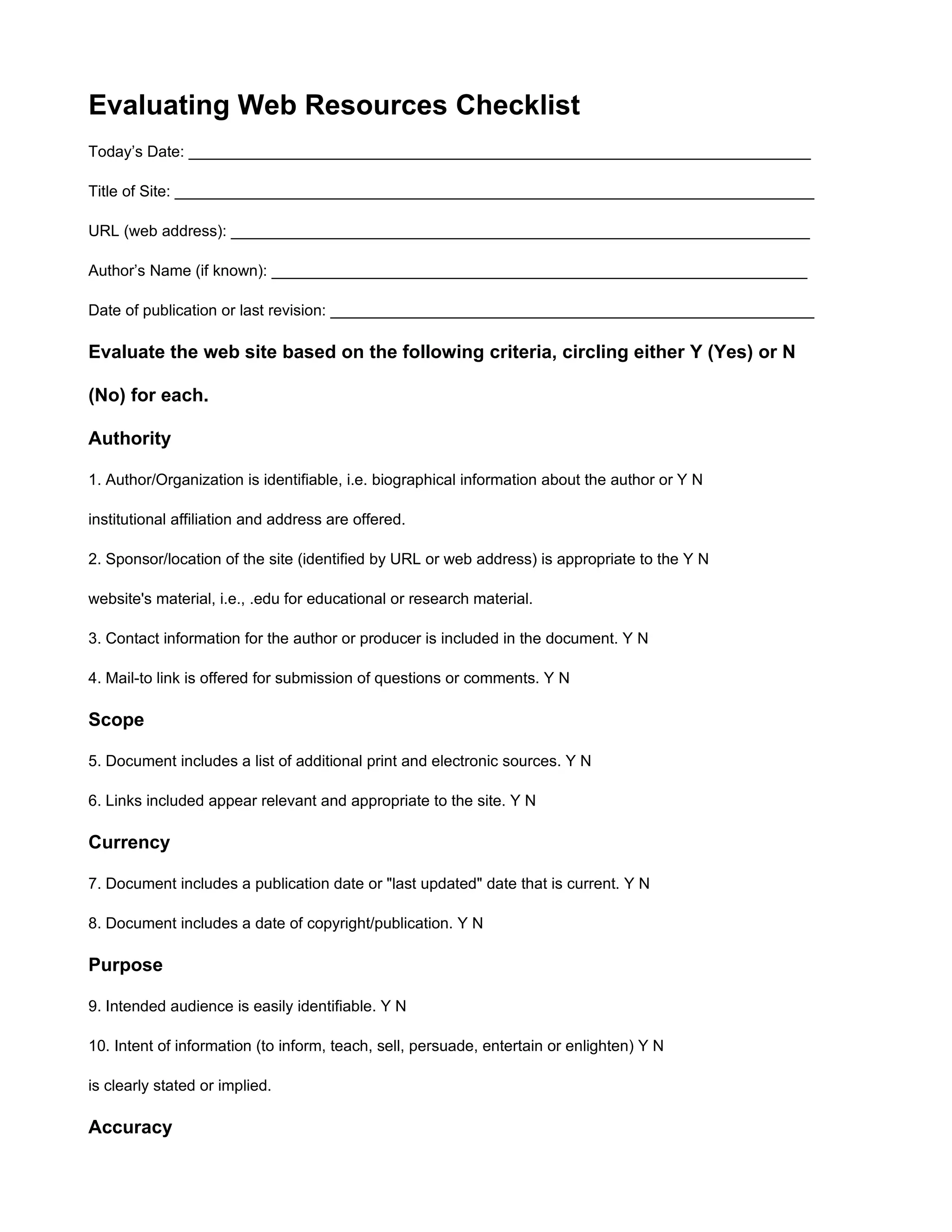 EvaluatingWebResourcesChecklist | DOC