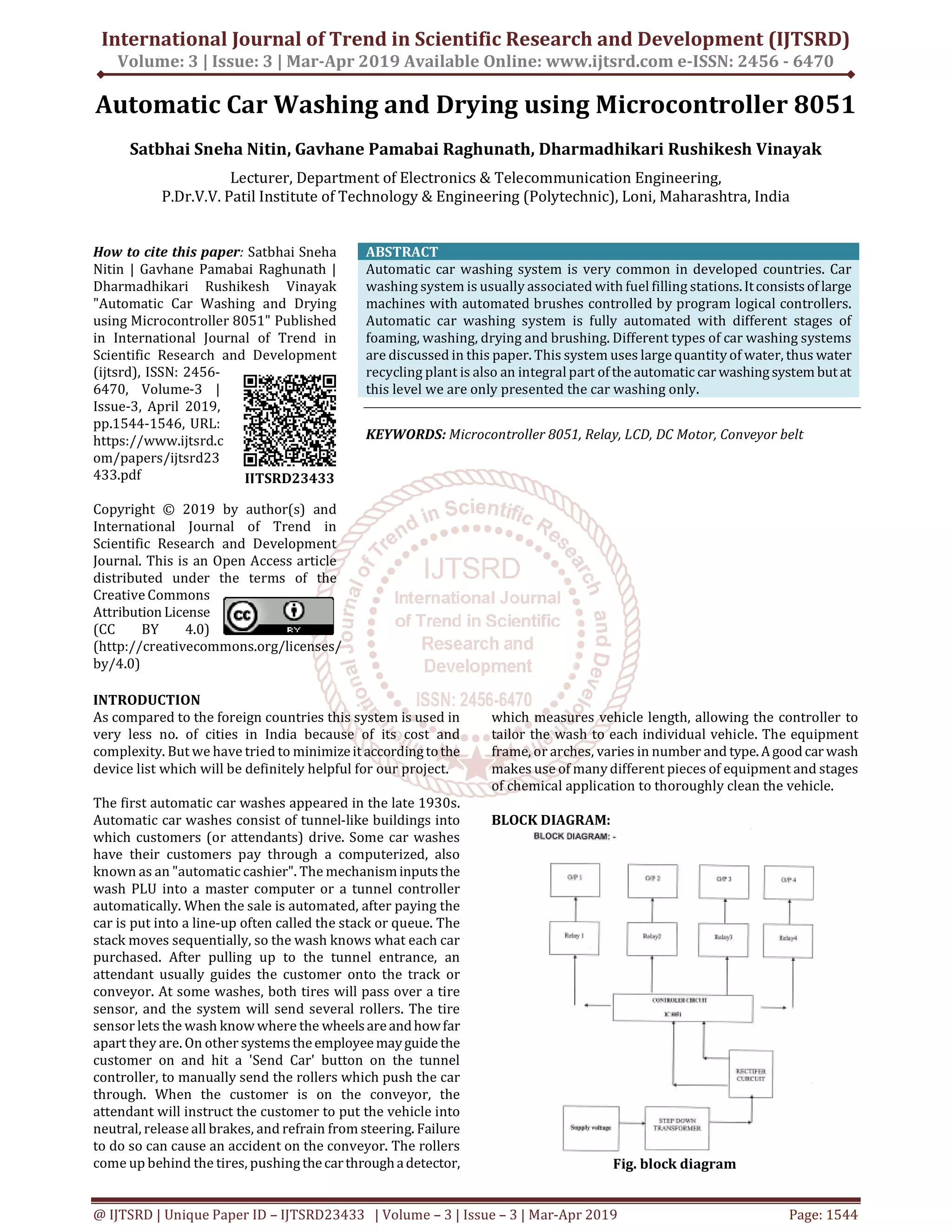 Automatic Car Washing and Drying using Microcontroller 8051 | PDF
