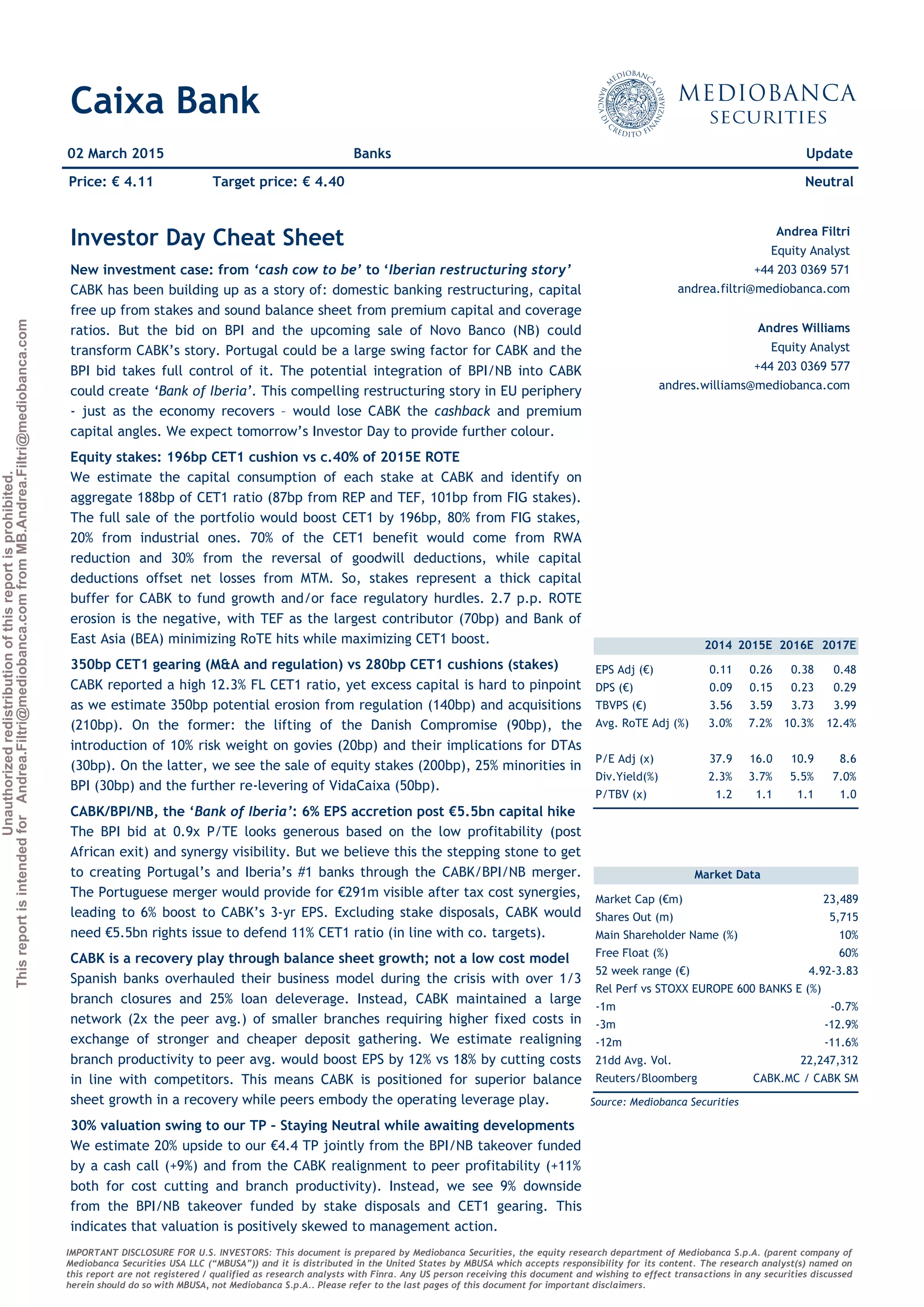 2015_03_02_CABK Investor Day Cheat Sheet | PDF