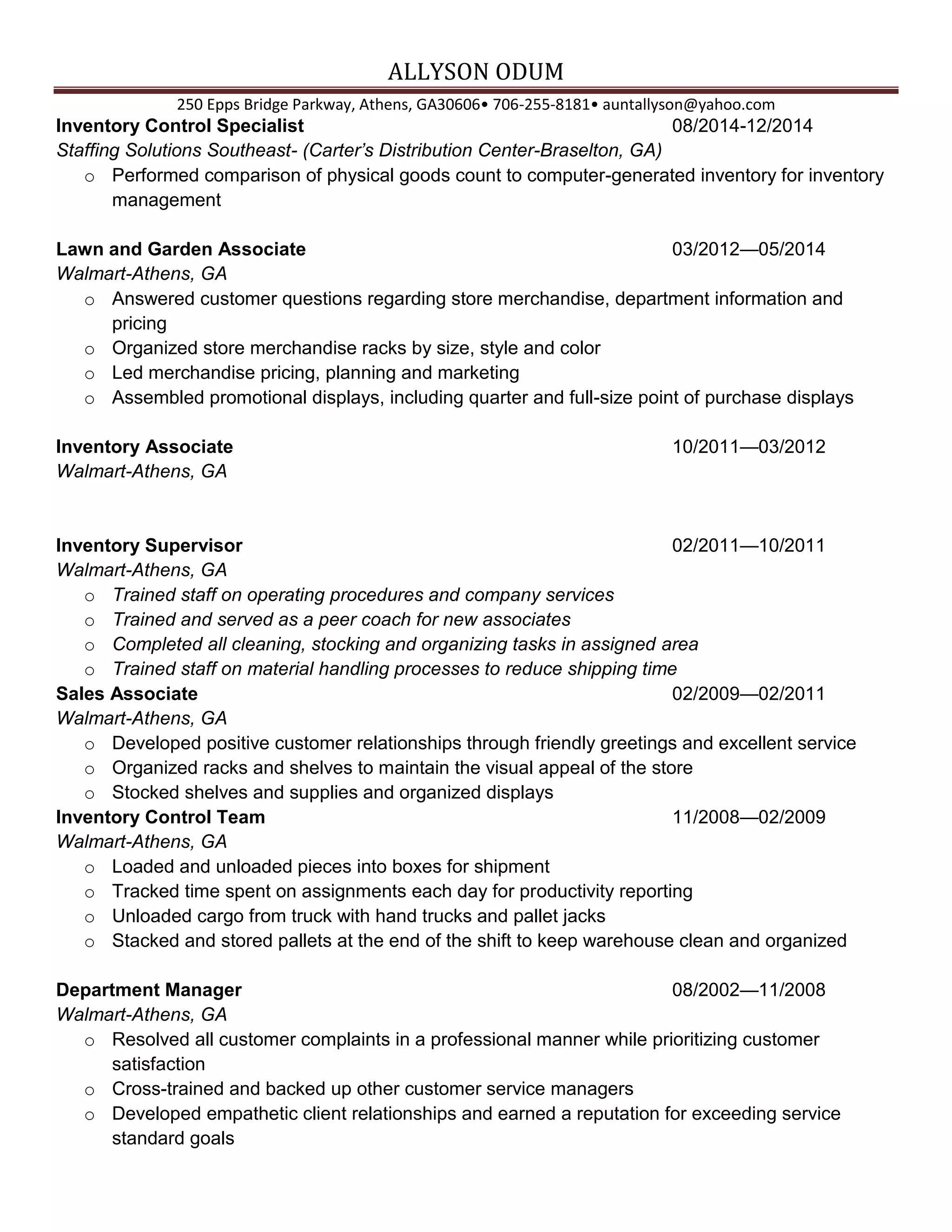Resume Allyson Odum 2016 (1) (1) | PDF