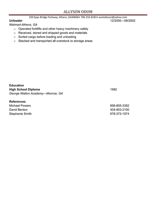 Resume Allyson Odum 2016 (1) (1) | PDF