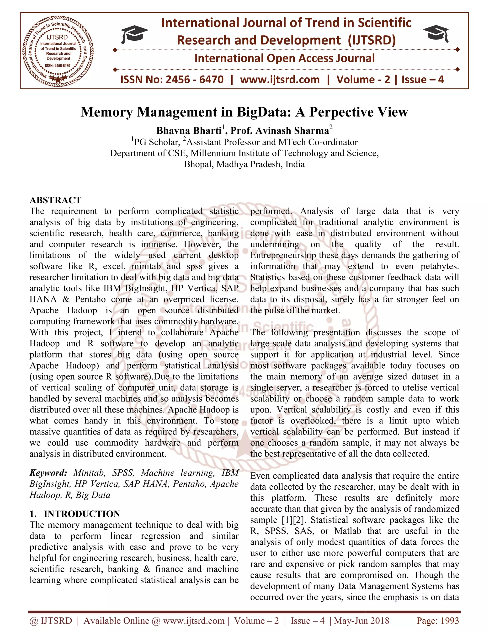 Memory Management in BigData: A Perpective View | PDF
