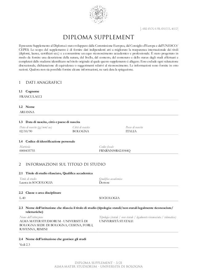 Diploma Supplement- Bachelor Degree