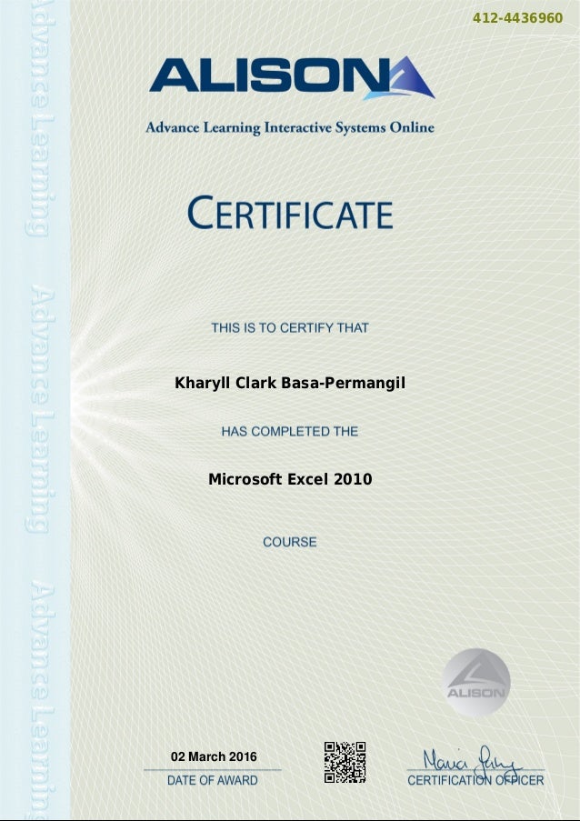 Microsoft Excel 2010 Certificate | PDF