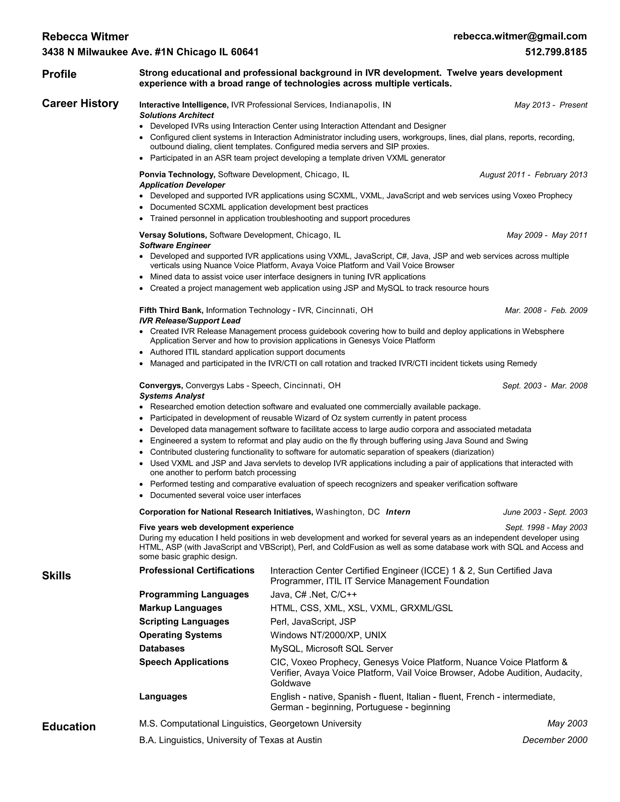 WitmerResume | PDF | Programming Languages | Computing