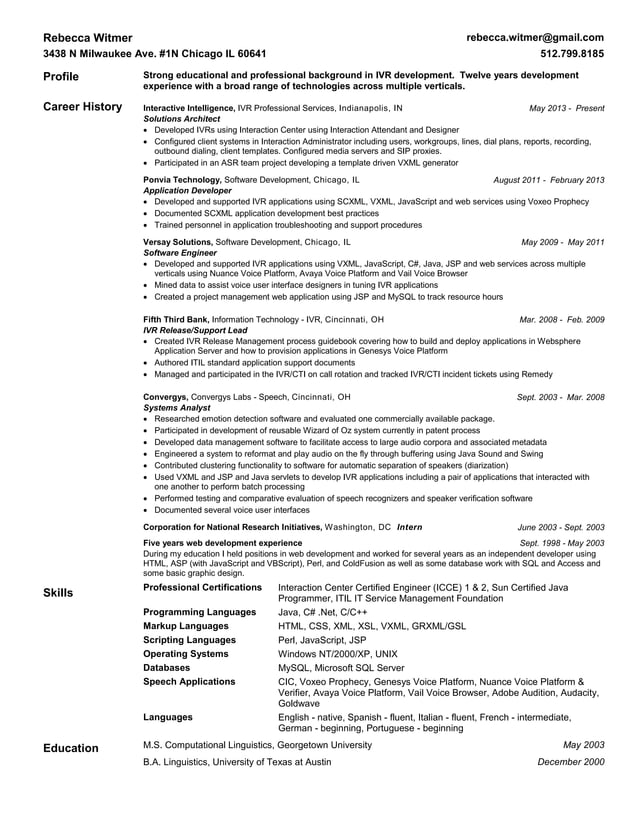 WitmerResume | PDF | Programming Languages | Computing