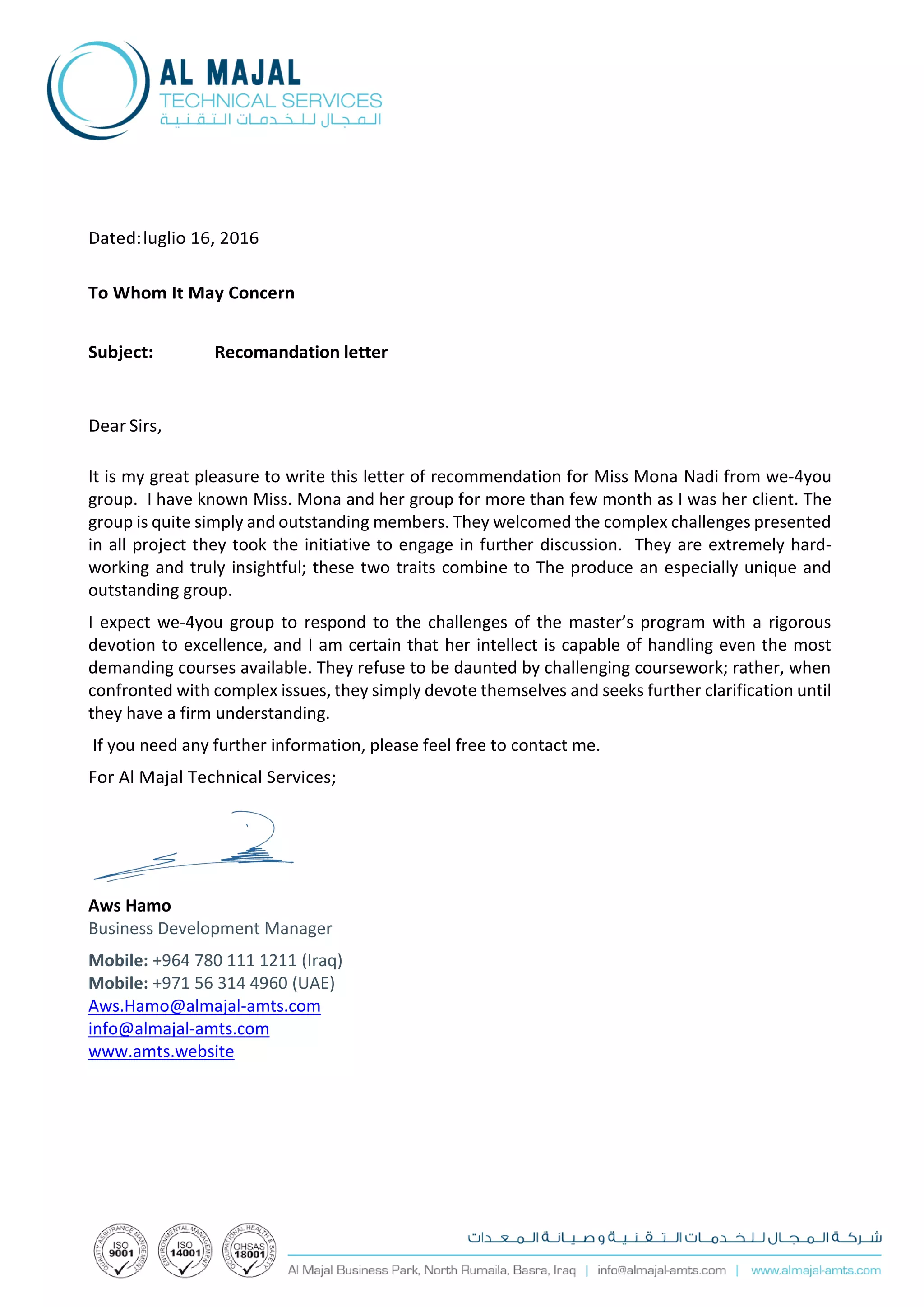 Recomandation letter | PDF