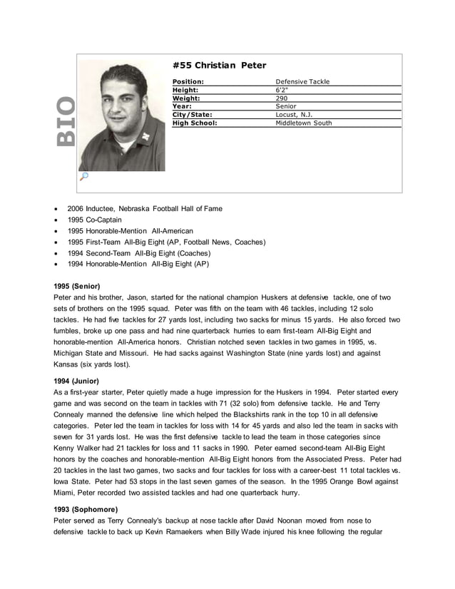 55 Christian Peter College Football Bio | DOCX