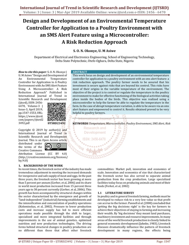 Design and Development of An Environmental Temperature Controller for Application to A Poultry ...