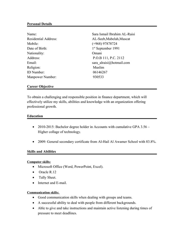 Sara CV final | DOC | Business Accounting & Finance | Business