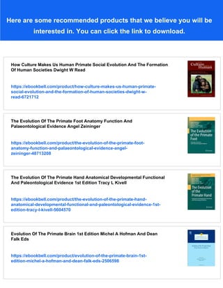 The Evolution Of Primate Societies John C Mitani Josep Call | PDF