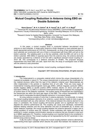 Mutual Coupling Reduction in Antenna Using EBG on Double Substrate | PDF