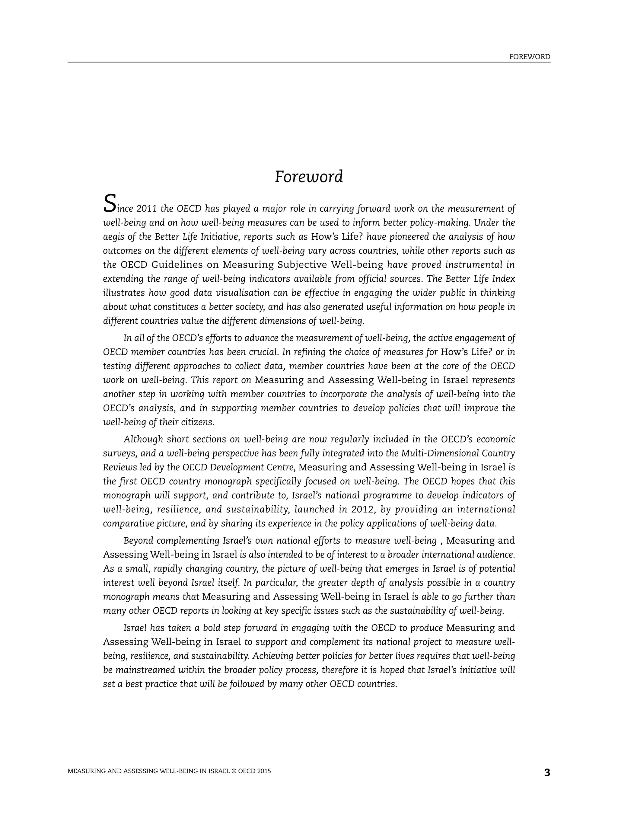 Measuring And Assessing Wellbeing In Israel Oecd | PDF