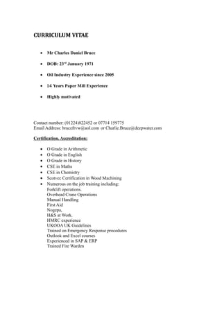 Charlie_Bruce_cv | DOC | Woodworking | Arts and Crafts