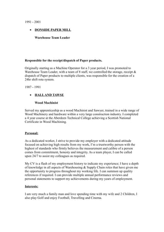 Charlie_Bruce_cv | DOC | Woodworking | Arts and Crafts