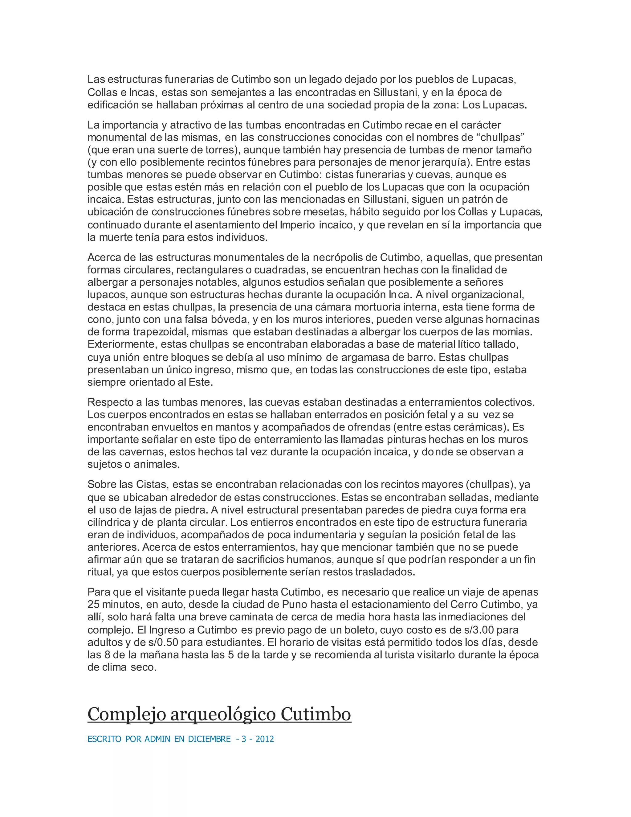 336942449 complejo-arqueologico-de-cutimbo-datos | DOCX