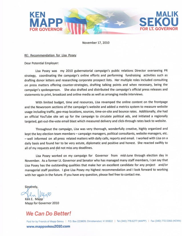 Former Lt. Gov. Reference for Lisa Posey | PDF