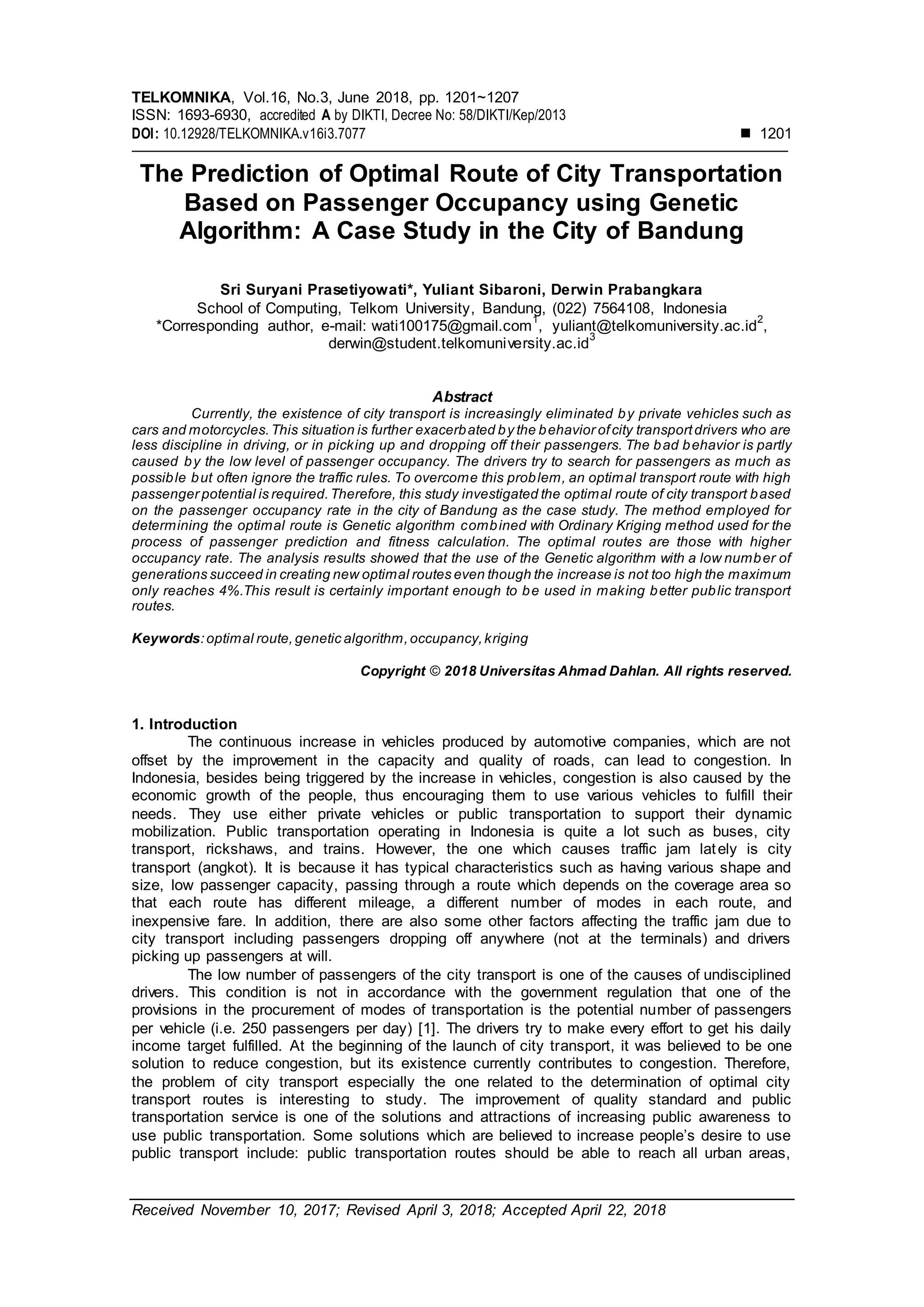 The Prediction of Optimal Route of City Transportation Based on ...