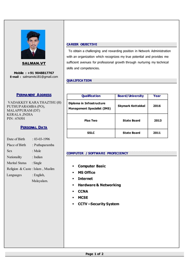 SALMANVTS CV | DOCX | Computer Networking | Computing