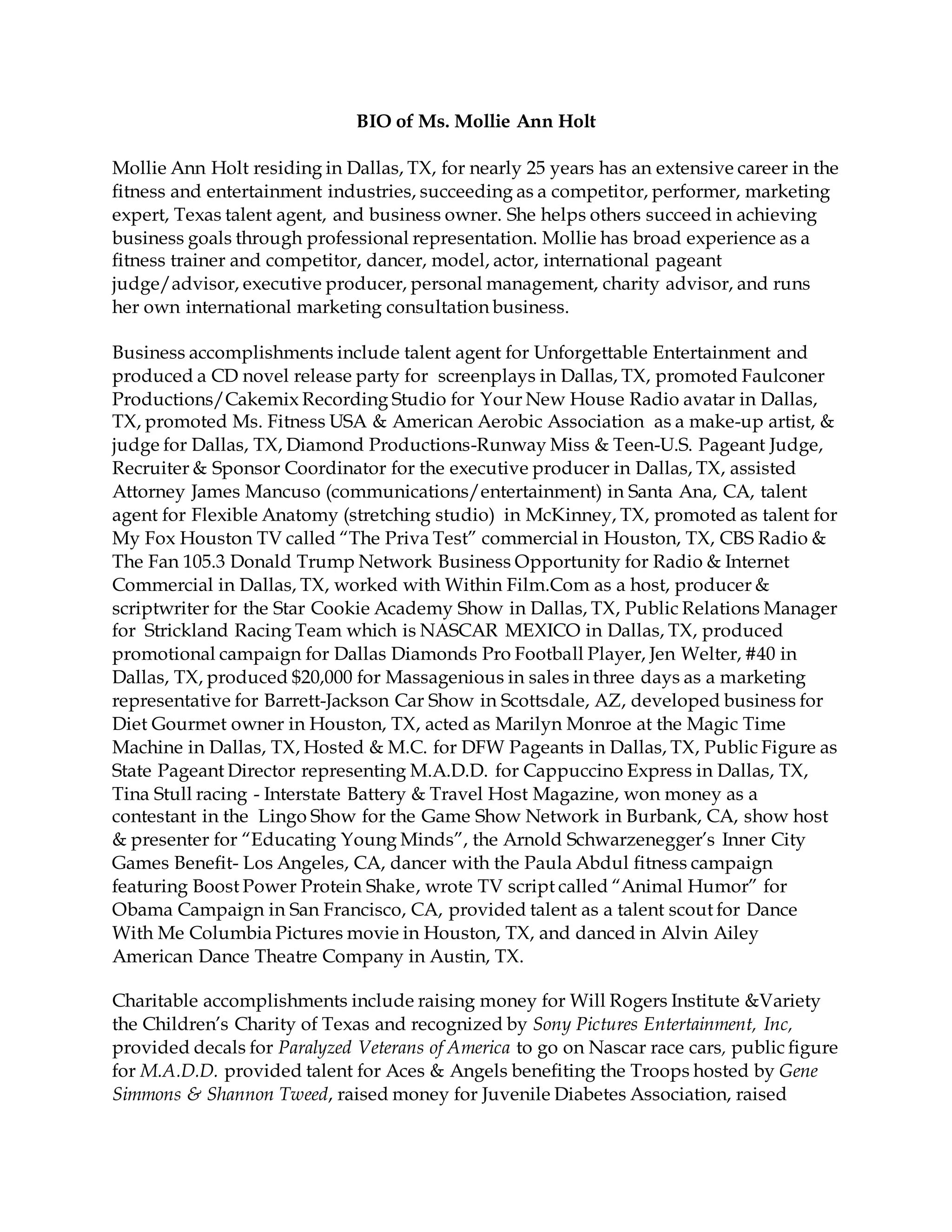 Short Bio Ms. Mollie Ann Holt-Making a Difference TV Series-Dancing ...