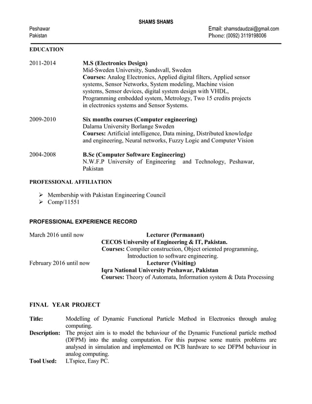 Shams CV | PDF | Computing | Technology & Computing