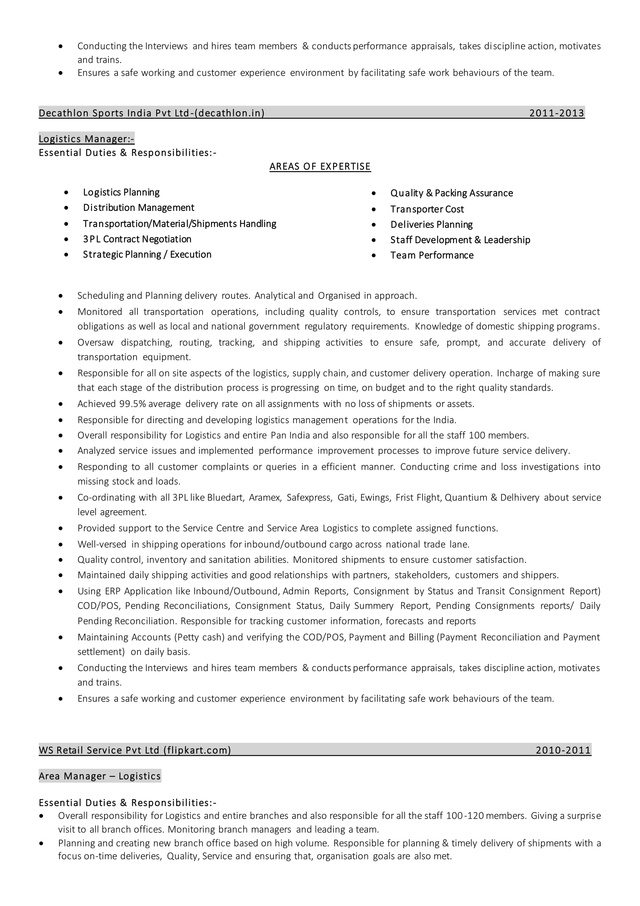 Core experience in Operations | DOCX