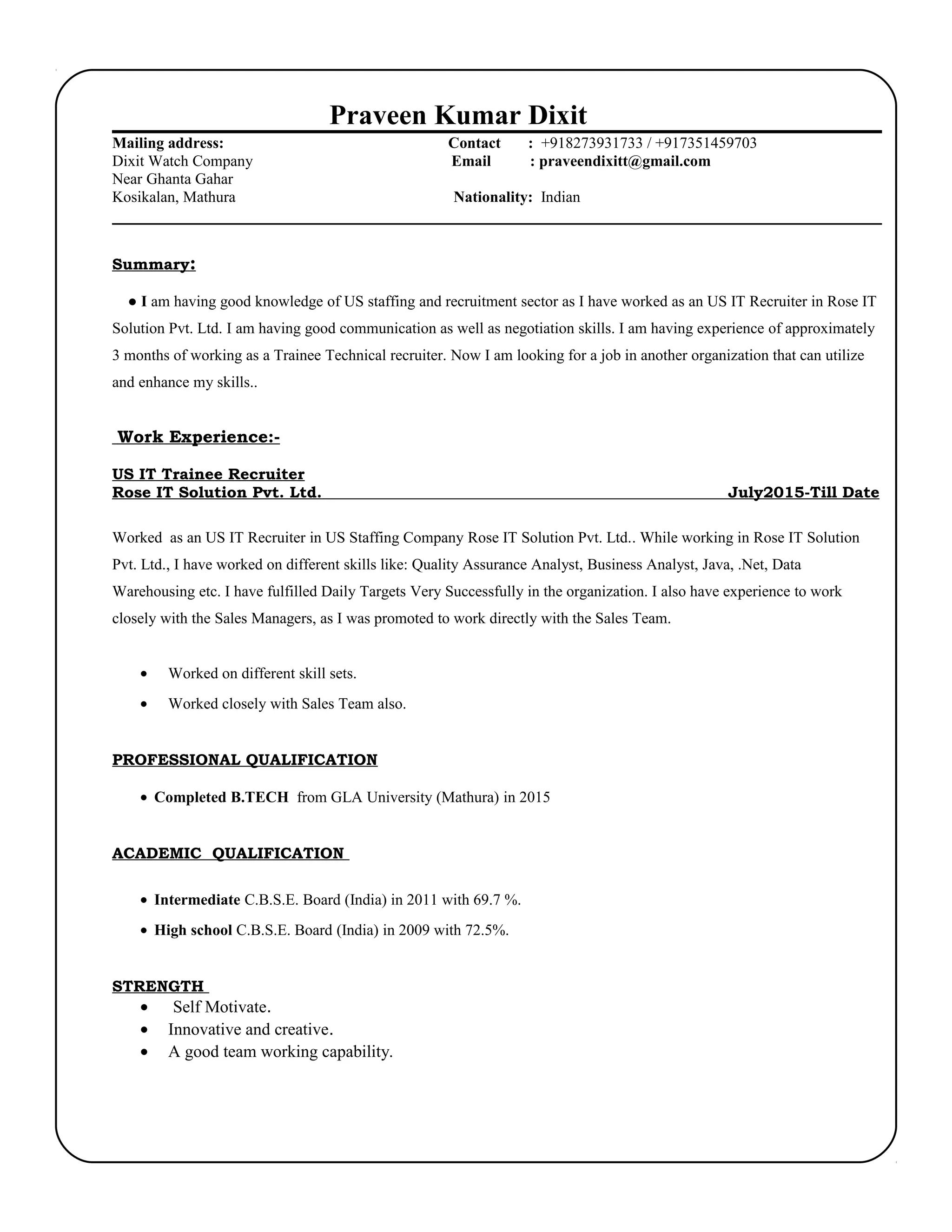 Praveen Dixit Resume | DOC