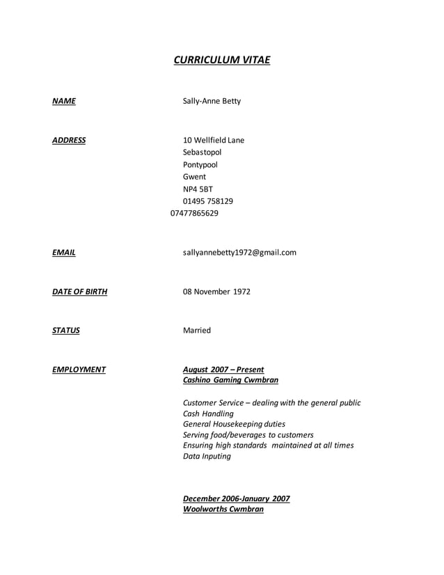 Sally-Anne Betty CV | PDF