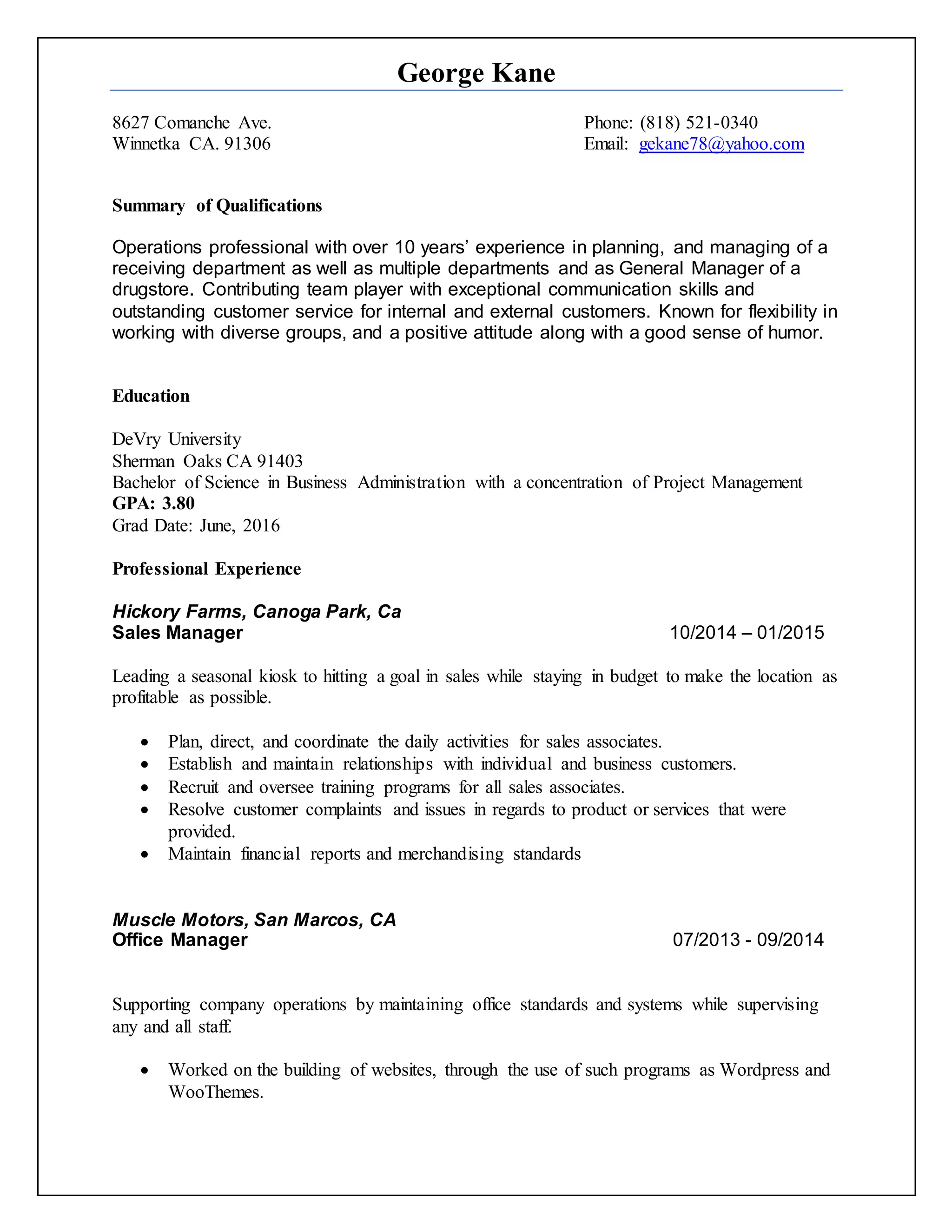 Kane Professional Resume 01-2015 | DOCX