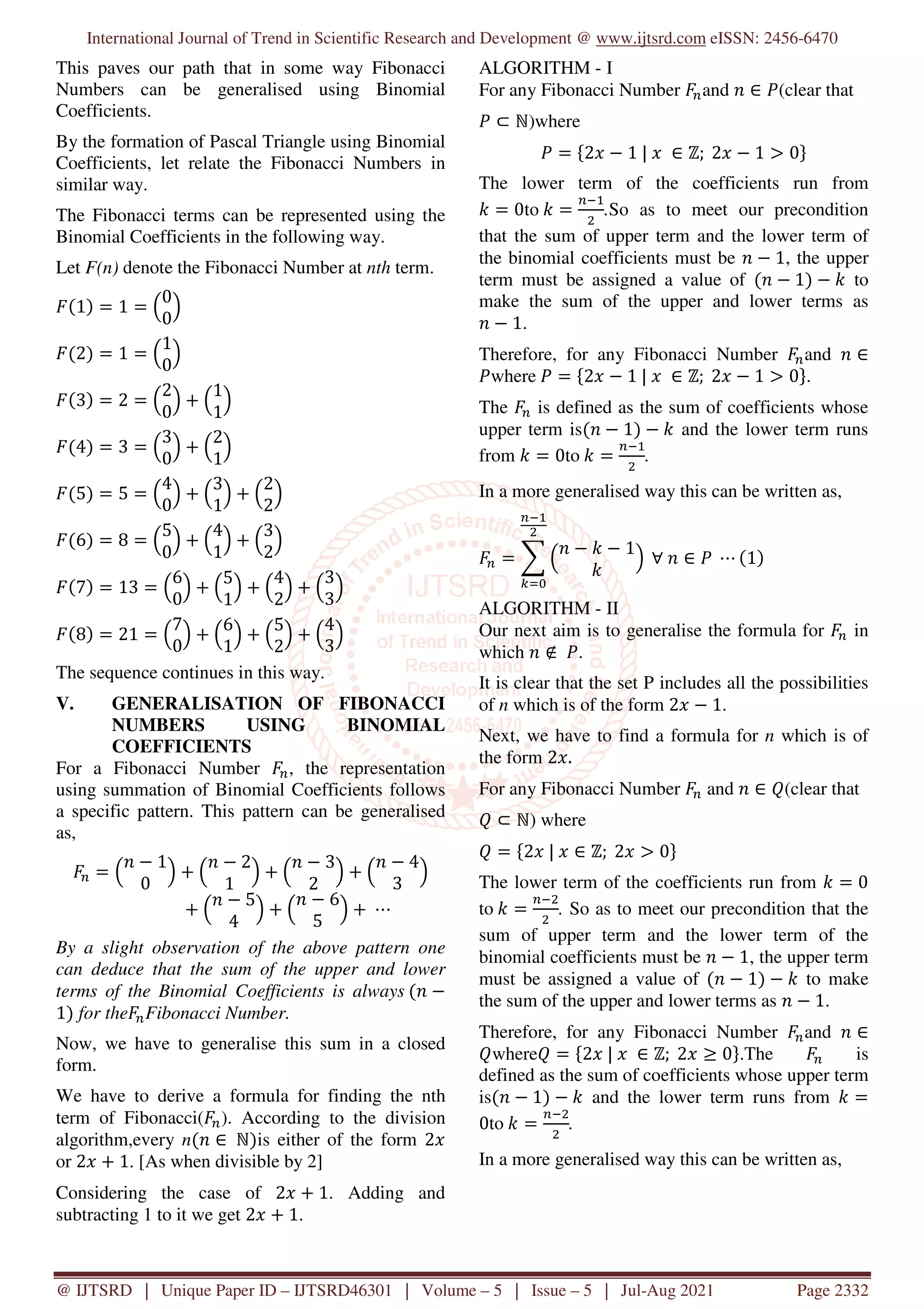Generalization Of Fibonacci Numbers With Binomial Coefficients And