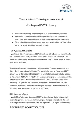 Hyundai Tucson 1.7L 7 Speed DCT - Press Release | DOC