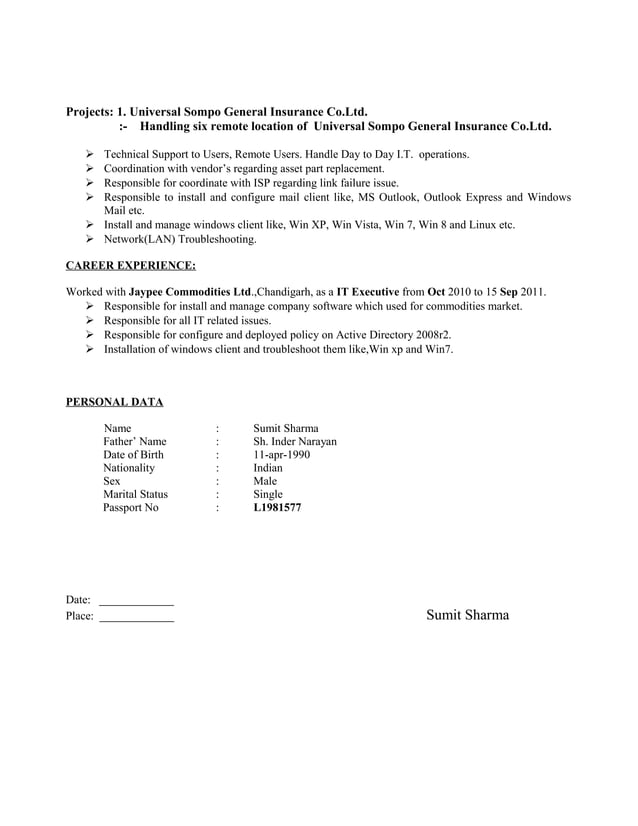 Sumit resume | DOC | Computer Networking | Computing